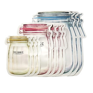 Vilihkc Reusable Storage Bags Mason bottle shape- 10 Pack Airtight Freezer Bags BPA FREE Lunch Bag for Food Travel Storage Home Organization