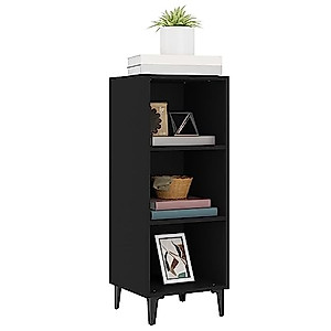 GOLINPEILO Wooden Sideboard Storage Cabinet Black 13.6"x12.8"x35.4" Engineered Wood -AA