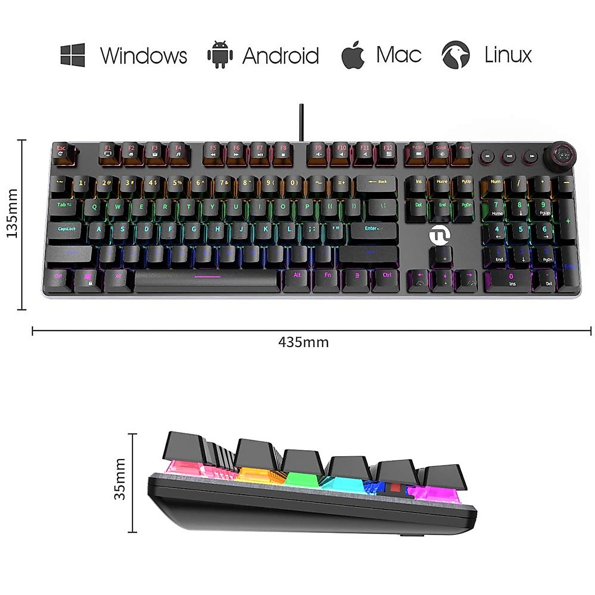 NINGMEI GK32 Mechanical Gaming Keyboard, USB Wired Programmable Keyboard Customizable Backlit RGB LED, 108 Keys Programmable Macro Functionality Anti-ghosting Mechanical Cushioned for PC MacBook pro