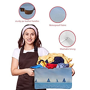 Blue Wide Sea Sailboat Storage Bins, Collapsible Cube Storage Organizer with Handles, Sea Horizon Sky White Clouds Waterproof Clothes Hamper Storage Basket for Toys/Blanket 15"x11"x9.5"