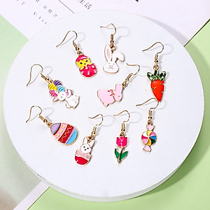 9 Pairs Easter Earrings for Women Enamel Bunny Drop Earrings Cute Rabbit Dangle Earrings Colorful Egg Earring Set Easter Theme Jewelry (9PCS Easter Set)