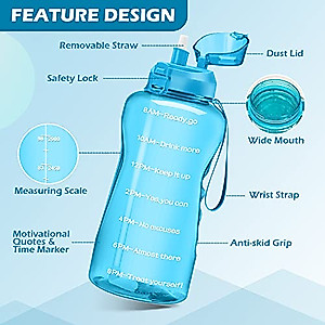 4AMinLA 128oz Motivational Gallon Water Bottle with Time Marker & Straw, Large Capacity Leakproof BPA Free Fitness Sports Water Jug (light blue)