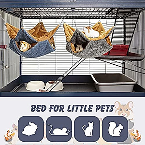 2 Pcs Pet Cage Hammock Soft Plush Bunkbed Hanging Hammock Warm Double Layer Ferret Hammock Small Pet Hammock Accessories for Rat Guinea Pig Sugar Glider Squirrel (Blue, Gray, Soft Style)
