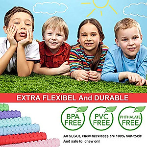Chewy Necklace Sensory, Seeway Mace Chew Necklace for Sensory Kids, Autism Chew Toys, BPA Free, Food Grade Silicone Safety for ADHD, SPD, Oral Motor Children, Kids, Boys, and Girls【4 Pack】
