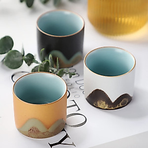 Evannt Ceramic Tea Cups Chinese Tea Cup Set of 3 Small Japanese Tea Cups Porcelain Sake Cup Kung Fu Tea Set Retro Style (Style 1#)