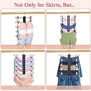 Wooden Skirt Hangers, 2 Pack Pants Hangers with Clips for Closet, 2 in1 Design Closet Organizer, Space Saving in One Clothes Hanger for Skrits/Pants/Bras/Tank Top, Girls Dorm Room Essentials