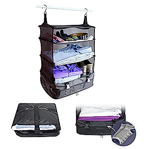 4 Shelf Closet Hanging Organizer, Hanging Closet Storage with Zipper Pocket, Closet Organizers and Storage Shelves for Travel Organizer