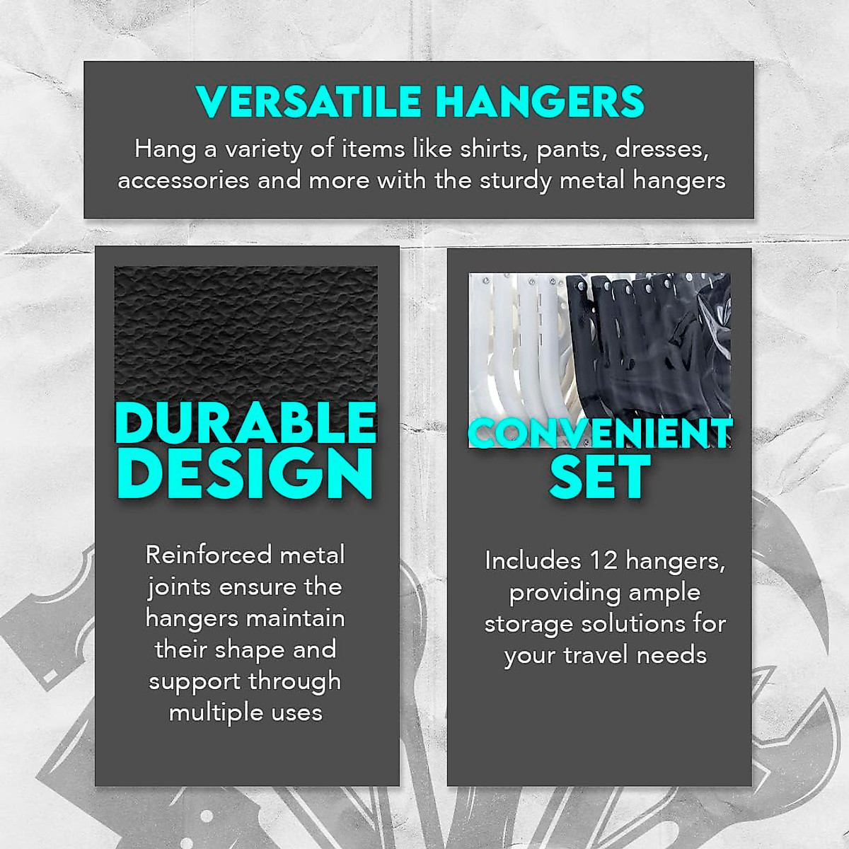 SE 12-Piece Set of Folding Ultra Compact Travel Hangers (Black & White), Open 16-Inches Folded 5-Inches