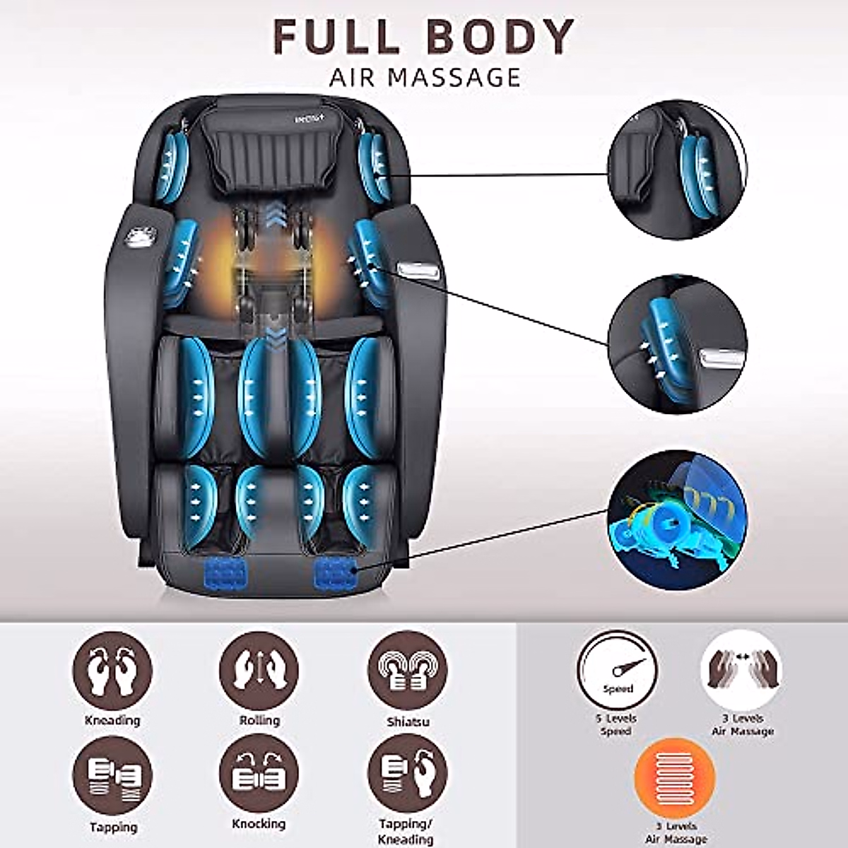 iRest 2023 Massage Chair, Full Body Zero Gravity Recliner with AI Voice Control, SL Track, Bluetooth, Yoga Stretching, Foot Rollers, Airbags, Heating (Black)