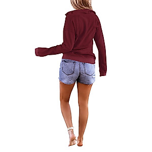 Floral Find Women's Long Sleeve Lapel Half Zip Up Sweatshirt Solid Stylish Loose Fit Casual Pullover Tops (Wine Red, XX-Large)