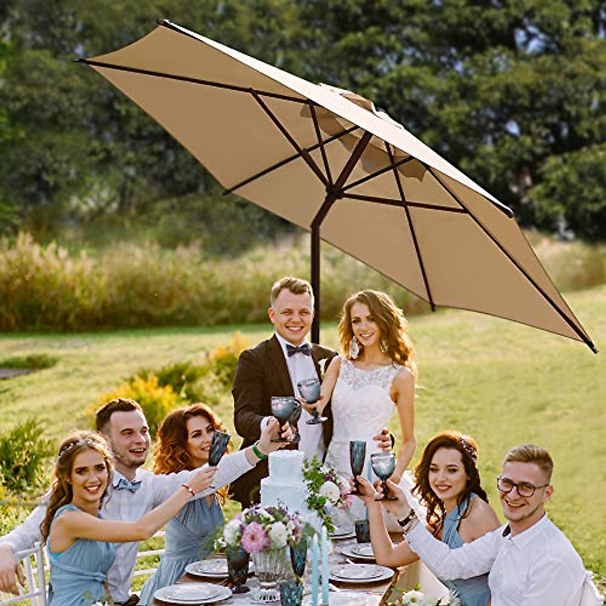 Abba Patio 7.5' Patio Umbrella Market Umbrella Outdoor Table Umbrella with Push Button Tilt & Crank for Patio, Beige