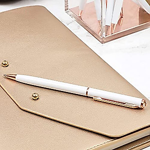 White Ball Point Pens and Rose Gold Gemstone (8-Pack)