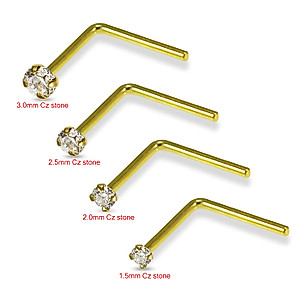 PiercingPoint 1.5mm Round Cz Stone 14K Yellow Gold 20 Gauge L Shape Nose Stud- Tiny Nose Ring- L Shaped Nose Ring- 14K Gold Nose Stud- Dainty Nose Stud- Thin Nose Ring