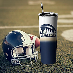 Los Angeles Classic Stainless Steel Tumbler with Lid and Straw, City Football Fans Gifts,20oz Football Team Skinny Travel Mug Tumbler Cup Water Botter