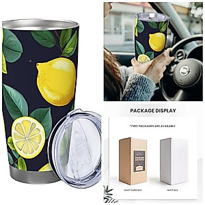 Lemon fruit Tumbler with Lid and Straw 20oz Stainless Steel Car Cup for Hot and Cold Drinks, Double Wall Insulated Travel Coffee Mug Reusable Drink Thermos Cup Birthday Gifts