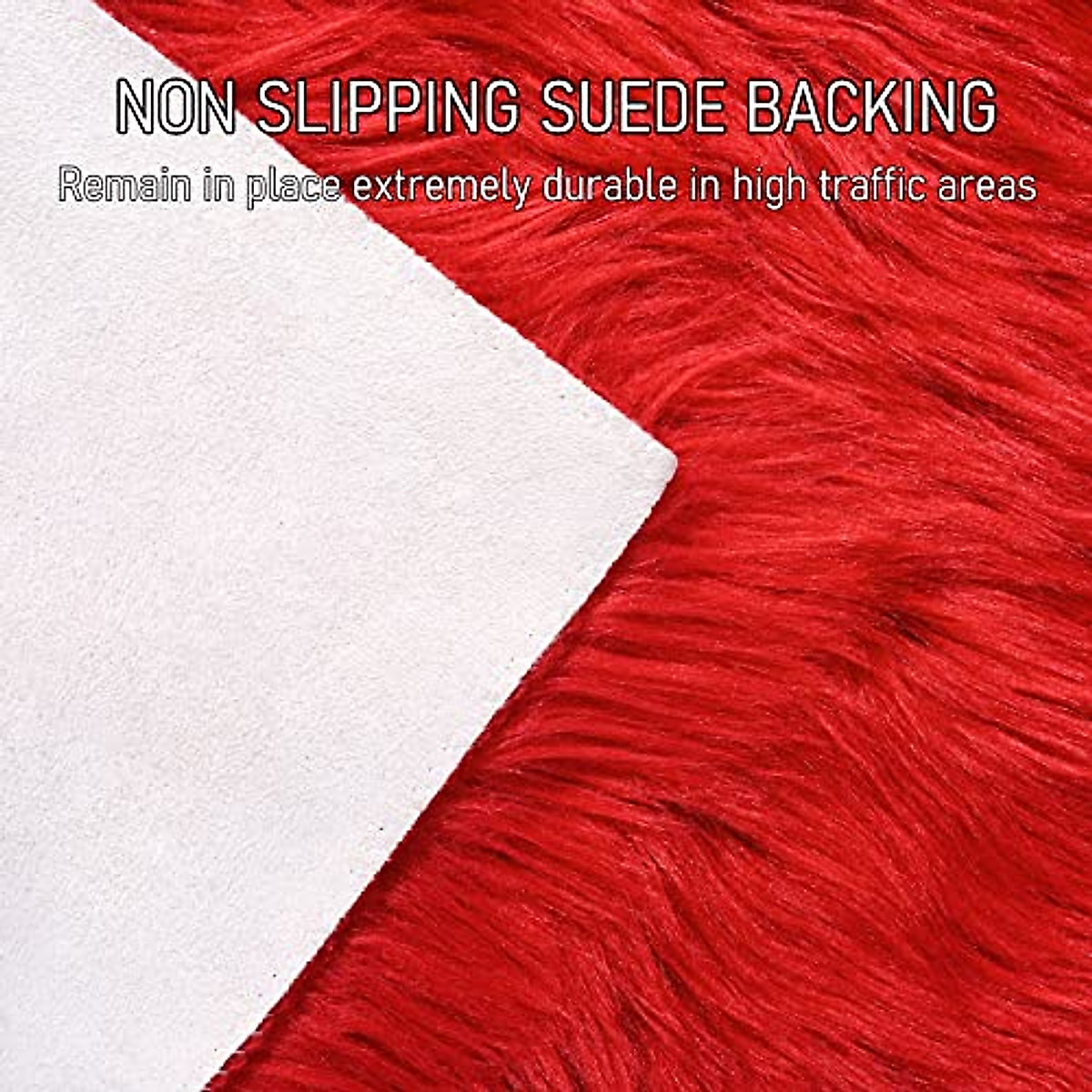 BENRON Red Sheepskin Fluffy Rug 3x5 FT, Luxury Faux Fur Rugs for Kids Girls Nursery Living Room Christmas Decor Shag Furry Carpet
