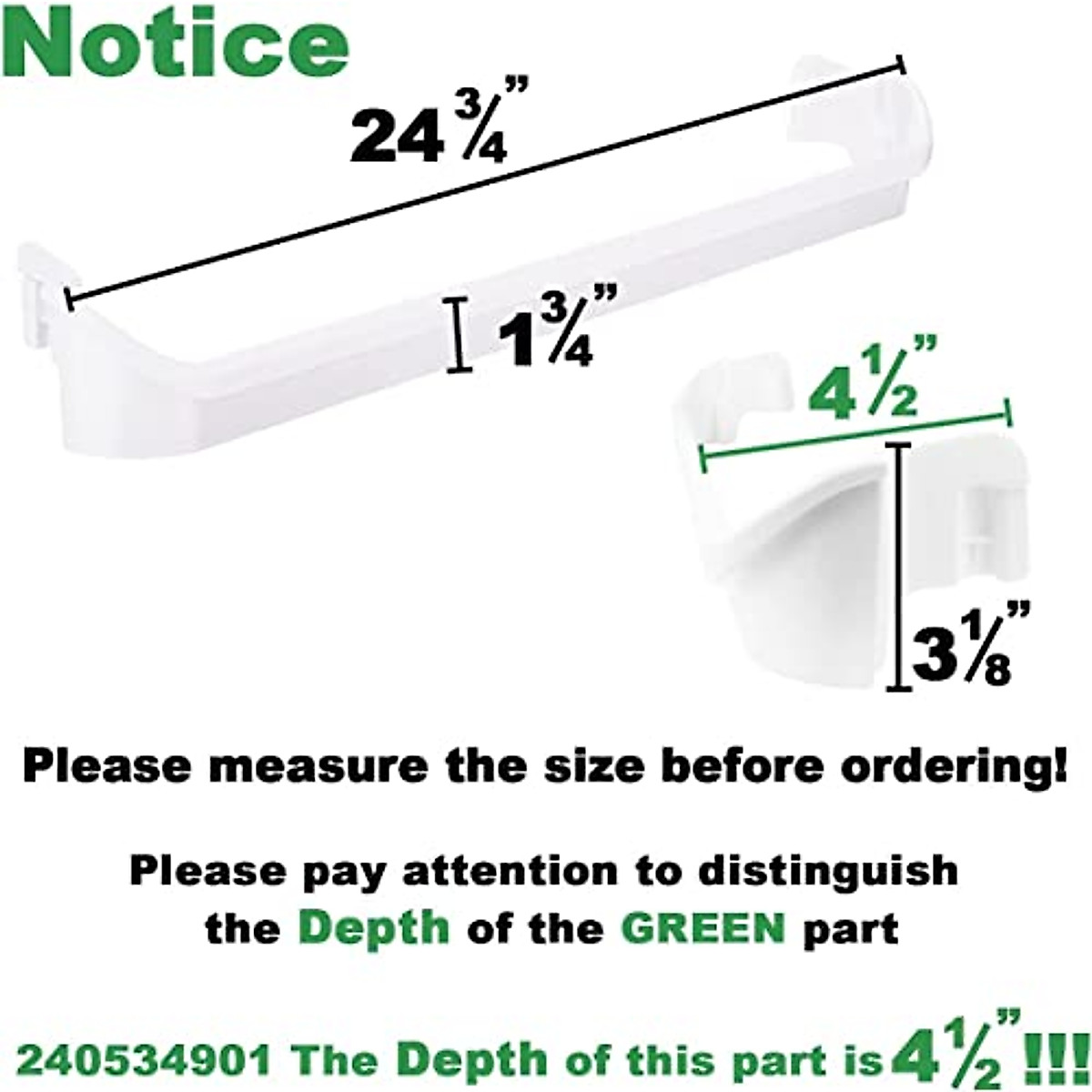 [UPGRADE] 2PCS 240534901 Refrigerator Door Shelf Bar Rail, Fit for frigidaire kenmore, Replace 948954, AP3214630, PS734935, EAP734935 Door Shelf Retainer Bar