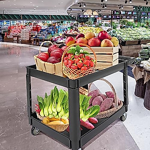 Large Utility Cart | Heavy Duty Cart Holds up to 500 lbs | 2-Shelf Rolling Cart | Service Cart for Warehouse, Garage, Shop, School & Office (45.67" x 25" / Black) - w 360° Flexibility Wheels