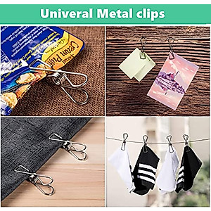 Clothes Pins Metal Clips Heavy Duty: Stainless Steel Clothespins Laundry Clips & Hanging Clips Durable Clamp Clothes Pegs for Outdoor Clothesline Home Kitchen Travel Office Photos Food Bag