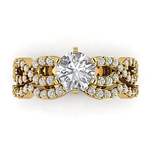 Clara Pucci - 1.52 Carat Round Cut Clear Simulated Diamond 14k Yellow Gold Solitaire W/Accents Wedding Engagement Bridal Ring Band Set Size - 3.5