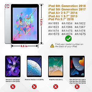 ZoneFoker Case for iPad 6th/5th Generation (9.7 Inch, 2018/2017 Model),iPad Air 2 / 1st Case, iPad Pro 9.7 Case 2016,Heavy Duty Shockproof Rugged Protective Case for iPad 9.7 Inch,Black