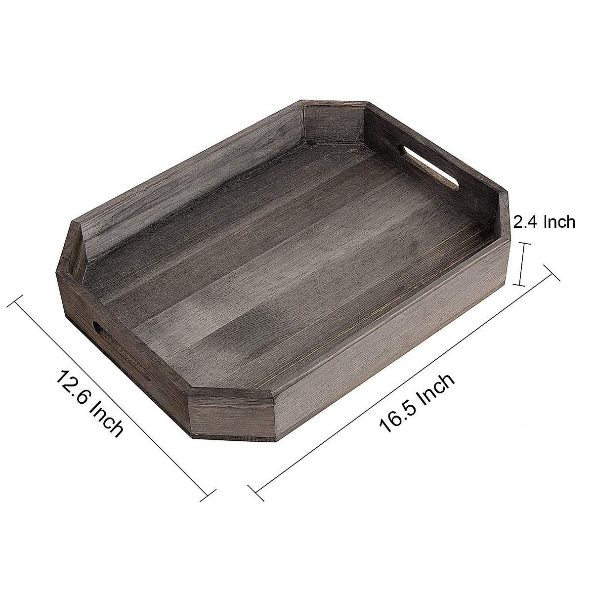 Grey Octagon Country Rustic Wood Nesting Breakfast Serving Trays,Coffee Serving Trays with Cutout Handles,16.5x12.25