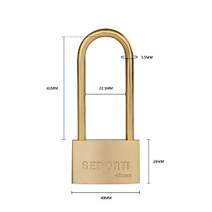 SEDORTI Weather Proof Lock, Solid Brass Padlock with Brass Long Shackle, 1-1/2" Wide, Marine Padlock