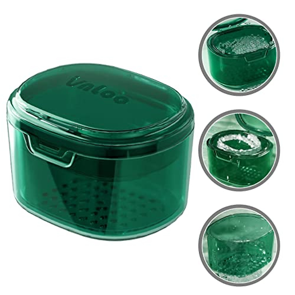 Healeved Retainer Case Denture Bath Cup with Strainer Basket Retainer Cleaner Orthodontic Mouth Case Soak Container for False Teeth Green