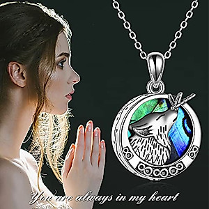 ONEFINITY Wolf Urn Necklaces for Ashes Sterling Silver Abalone Shell Wolf Cremation Jewelry with Dragonfly Urn Keepsake Memorial Urn Jewelry for Women Men