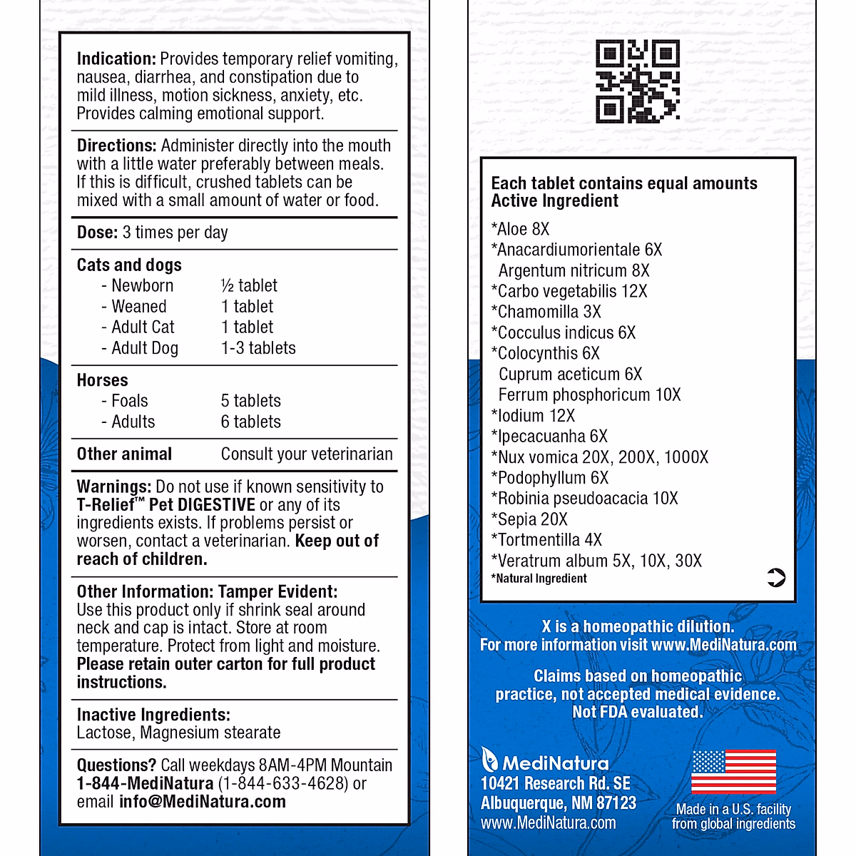 T-Relief Pet Digestive Complete GI Relief for Dog & Cat Soothing Aloe + 13 Natural Homeopathic Actives Help Calm Nausea & Diarrhea from Mild Illness Food Stress or Motion Sickness - 90 Tablets
