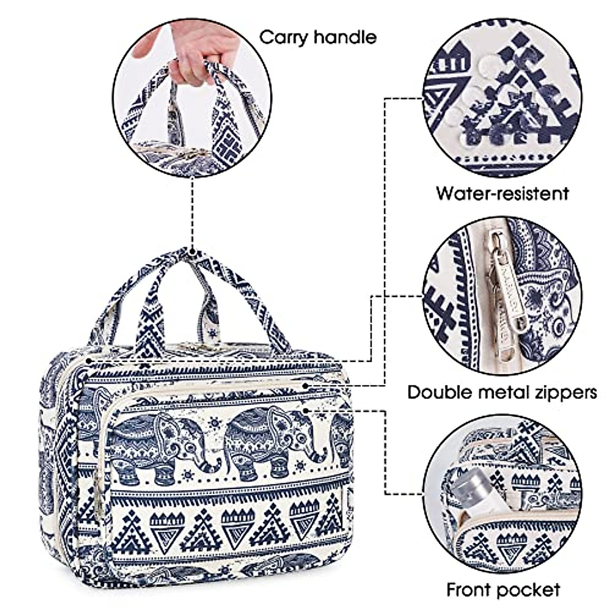 Narwey Hanging Toiletry Bag for Women Travel Makeup Bag Organizer Toiletries Bag for Travel Size Essentials Accessories Cosmetics (Elephant (Medium))