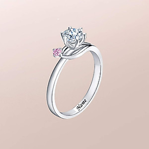 SISGEM 10K 14K 18K Real Gold Engagement Ring for Women,Set 1 Carat Round Moissanite Wedding Ring with Pink Cubic Zirconia,Wedding Anniversary Ring with Free Engraving,Size 5-11 (18K Gold)