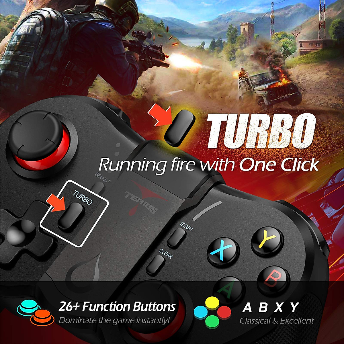 TERIOS Mobile Game Controller for Android – PC Controller – Gaming Remote for Smartphones/PS3/Windows – Instant Play and Turbo Function – Responsive Action Buttons