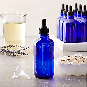 Juvale 30pcs Set, 24 Count 4oz 120ml Blue Glass Dropper Bottles and 6 Funnels for Essential Oils and Perfumes