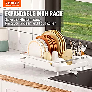 VEVOR Dish Drying Rack, Expandable (11.6"-18.5") Stainless Steel Dish Drainer with Drainboard, Large Capacity Storage Space Saver, Single Tier Cup and Utensil Holder for Kitchen Counter Over The Sink