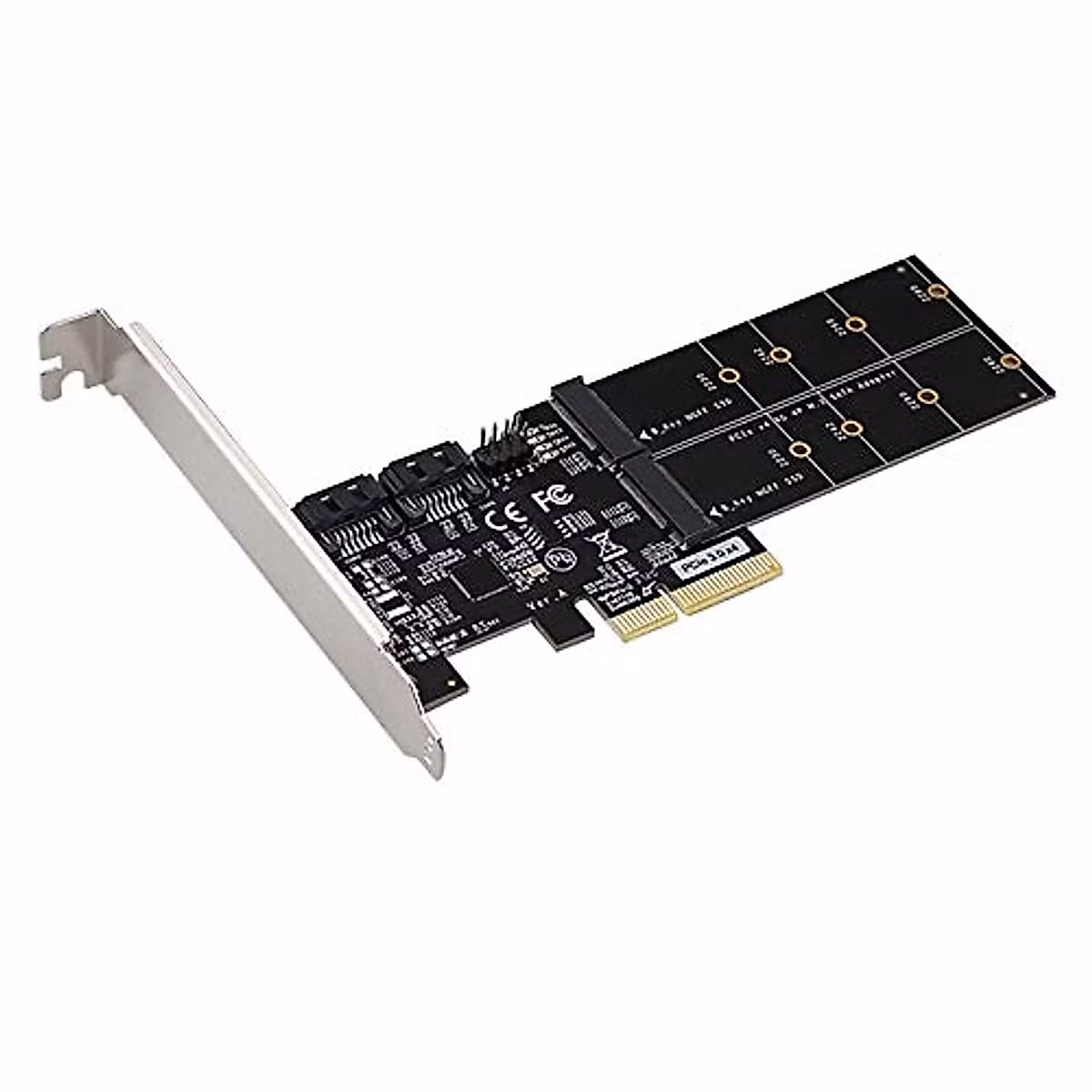 4in1 Dual M.2 NGFF (B Key) SSD+ Dual SATAIII 6G SSD/HDD to PCI Express 4X Converter Adapter with Low Profile Bracket for Desktop PC
