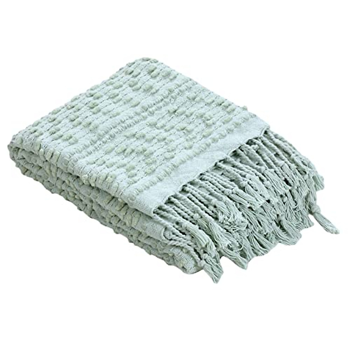 ACCENTHOME Cotton Throw Blanket with Tufted Decorative Design | 50''X60'' Cozy Chenille Knit Lightweight Boho Chic Blankets | Sage Soft Fringe Tassel Blankets for Couch, Bedroom, Living Room Sofa