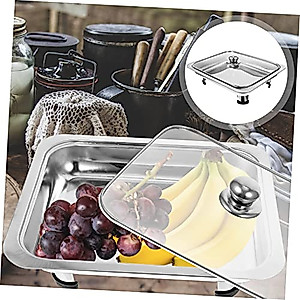Cabilock 2pcs Steel Buffet Square Tray Salad Servers Square Dinner Plates Grill Serving Platters Chafing Buffet Set Chafing Pans Rectangular Buffet Serving Plate Serving Dish Buffet Pans