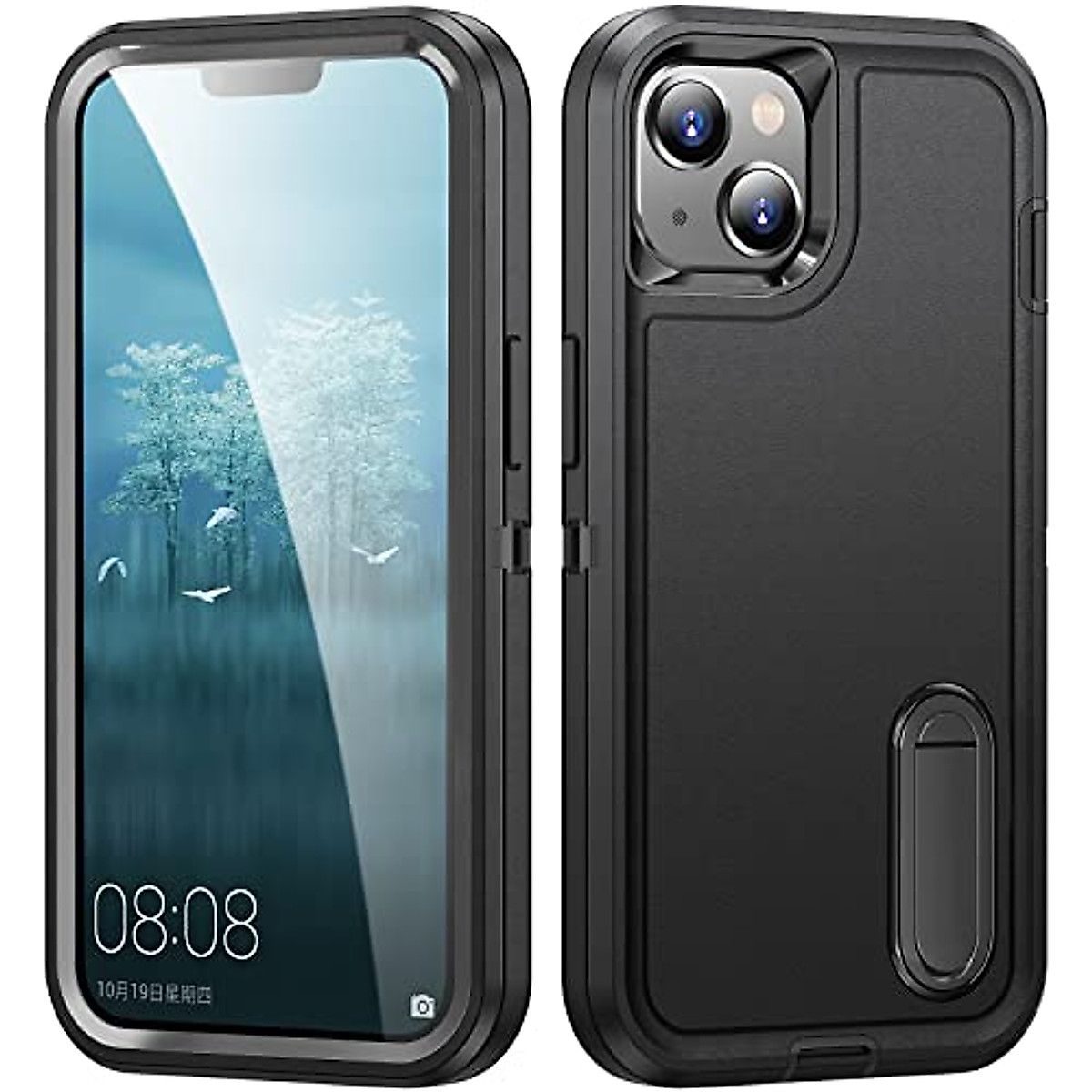 IDweel iPhone 14 Case,Black iPhone 13 Case with Stand for Men, Heavy Duty Protection Shockproof Anti-Scratch Slim Fit Lightweighttective Durable Case Hard Cover for iPhone 14/13 6.1 Inch,Black