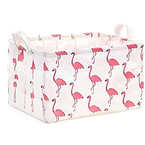 Flamingo Rectangular Storage Basket, Collapsible Storage Basket, Waterproof Coated Storage Box with Handle. Used to Organize Children's Toys and Clothing, Books, Gift Baskets