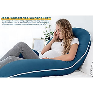 INSEN Pregnancy Pillow,Maternity Body Pillow with Velvet Cover,C Shaped Body Pillow for Sleeping (Blue Jersey)