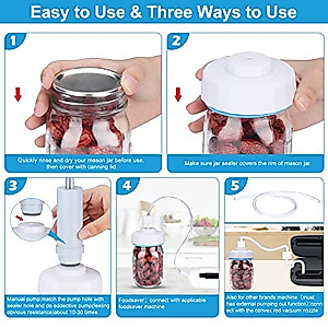 Jar Sealer Vacuum Sealer, 19 PCs Jar Sealer Kit for Food Saver with Accessory Hose for Wide and Regular Mouth Mason Jars, Canning Sealer with Jar Attachment 2 Hose Manual Vacuum Pump, Lables & Marker