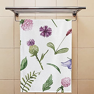 Vantaso Bath Hand Towels Set of 2 Purple Wild Flowers Soft and Absorbent Washcloths Kitchen Hand Towel for Bathroom Hotel Gym Spa