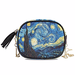 ALAZA PU Leather Small Crossbody Bag Purse Wallet Starry Night Sky Van Gogh Cell Phone Bags with Adjustable Chain Strap & Multi Pocket