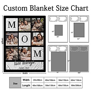 Ecautly Mothers Day Birthday Gifts for Mom, Personalized Blanket with Photos to My Mom Gift from Daughter Son, Custom Mom Blanket with Pictures Text, Valentines Day for Mom Grandma Women