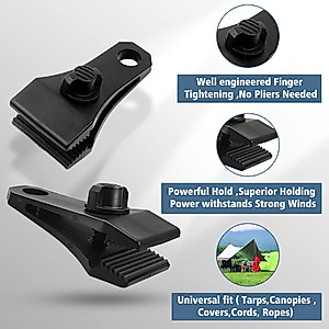 AMURS 12Pcs Tarp Clips Heavy Duty Lock Grip Thumb Screw Tent Clamps Pool Cover Clips with 12Pcs Carabiner D Ring Kit for Car/Truck Cover Camping Tent Swimming Pool Canvas Covers Pergola