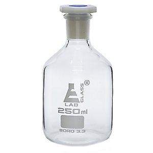 EISCO 250mL (8.4oz) Glass Reagent Bottle with Acid Proof Polypropylene Stopper, Borosilicate 3.3 Glass Labs