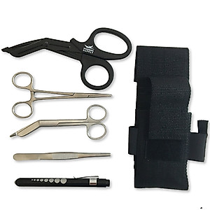 Madison Supply - EMT and First Responder Medical Tool Kit: Adjustable Nylon Belt Pouch, Premium First Aid Gear: EMT Shears, 5.75" Bandage Scissors, 5.75" Forceps, 6" Hemostat, and Pupil Light