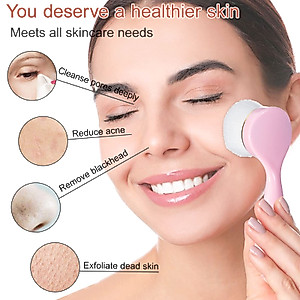 Beomeen 2 Pack Soft Bristle Facial Cleansing Brush for Deep Pore Cleaning, Face Exfoliating Scrub Brush for Face Cleansing Skincare Massaging (Pink and Jade White)