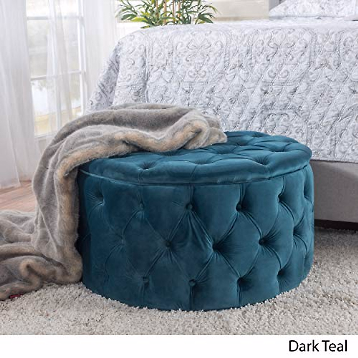 Christopher Knight Home Zelfa Velvet Ottoman, Dark Teal